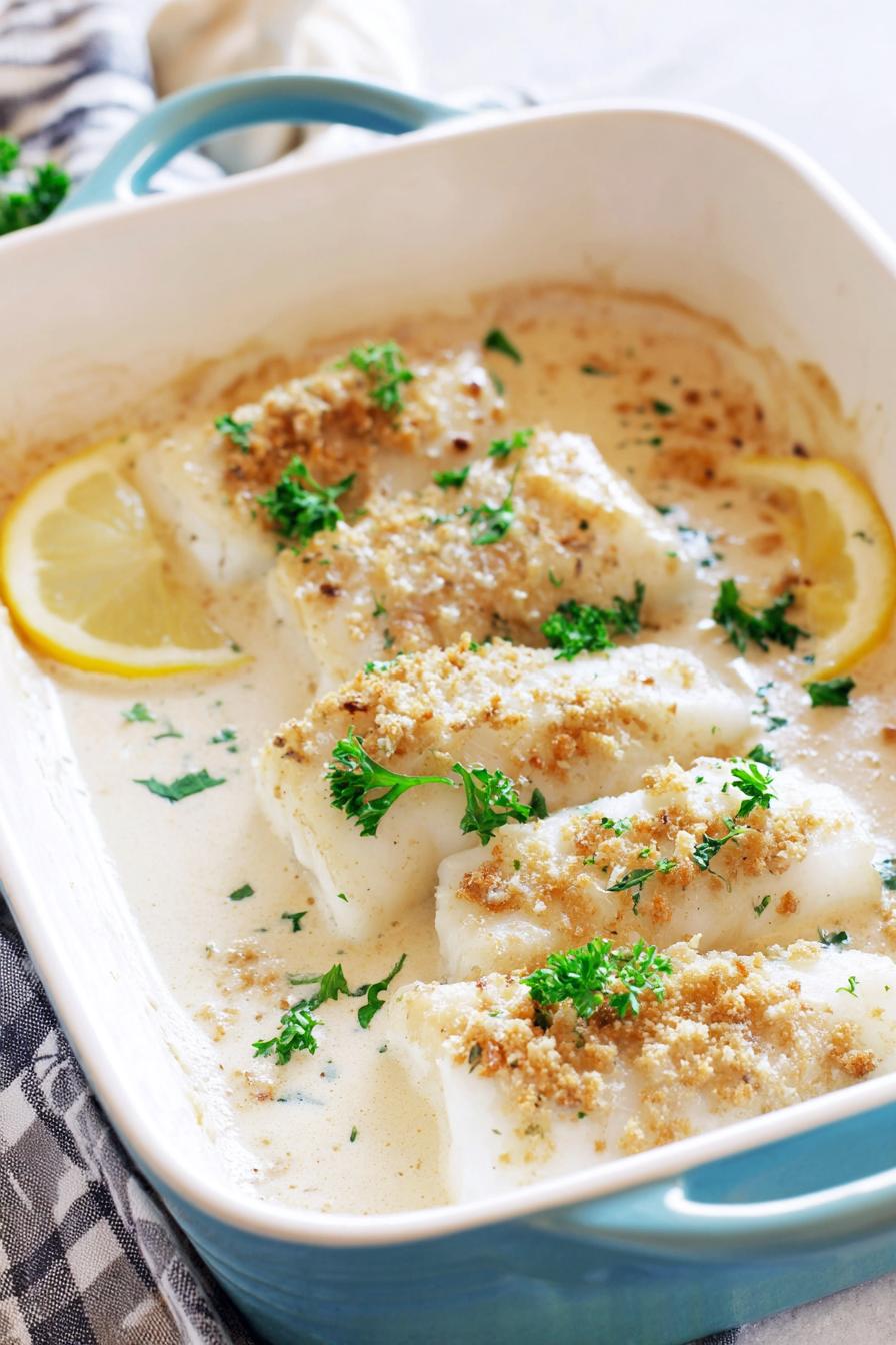 Creamy Lemon Garlic Baked Cod - Jada Recipes