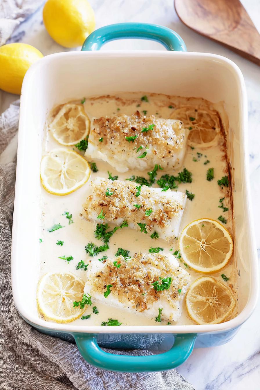 Creamy Lemon Garlic Baked Cod - Jada Recipes